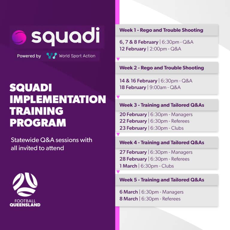 Update on implementation of Squadi platform - Football Queensland